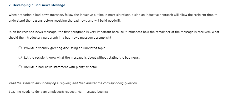 Solved 2. Developing a Bad-news Message When preparing a bad | Chegg.com