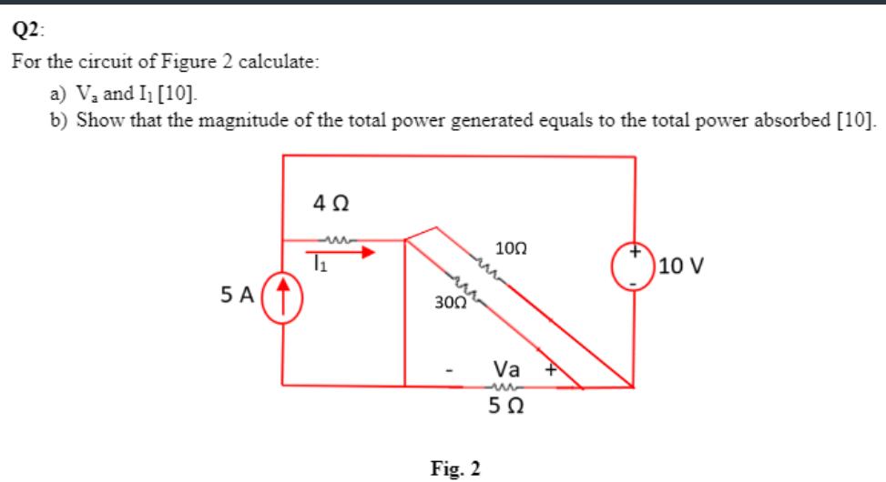 Solved Q2:For the circuit of ﻿Figure 2 ﻿calculate:aVa ﻿and | Chegg.com
