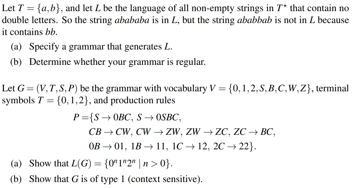 Let T={a,b}, and let L be the language of all | Chegg.com