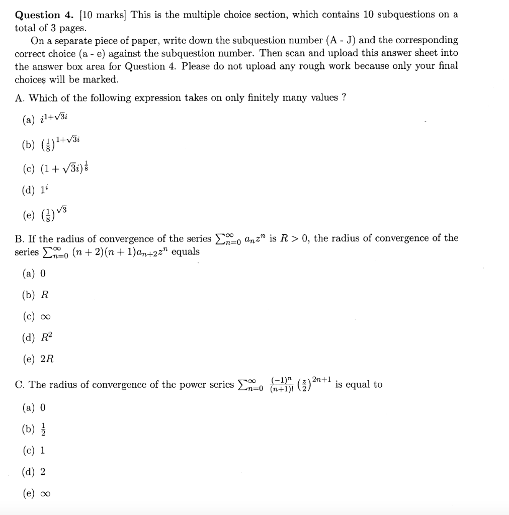 Solved Question 4. (10 marks] This is the multiple choice | Chegg.com