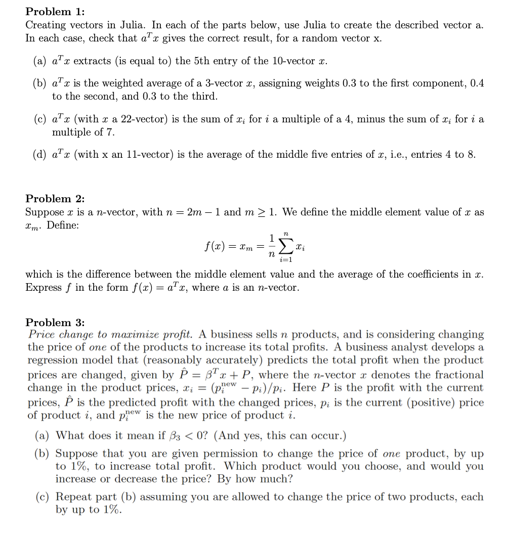 Solved Problem 1:Creating vectors in Julia. In each of the | Chegg.com
