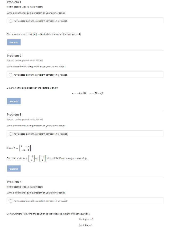 Solved Problem 1 1 point possible graded, results hidden) | Chegg.com