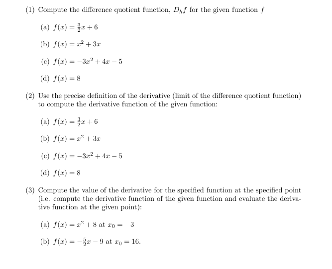 Solved (1) ﻿Compute the difference quotient function, Dhf | Chegg.com