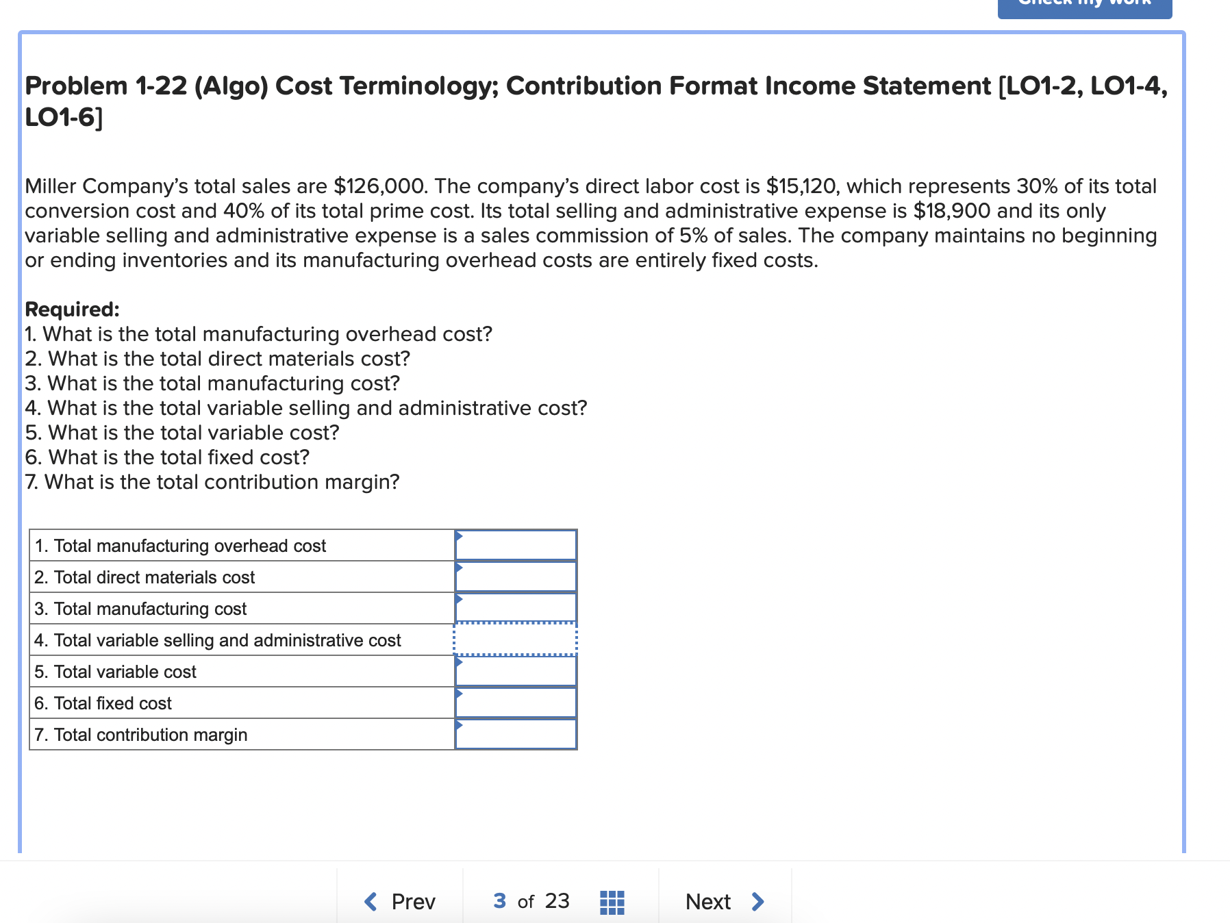 Solved Problem 1-22 (Algo) Cost Terminology; Contribution | Chegg.com