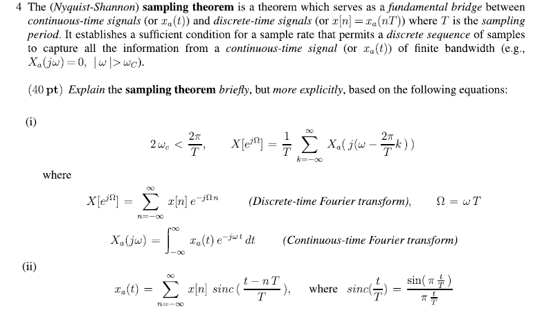 Solved 4 The (Nyquist-Shannon) sampling theorem is a theorem | Chegg.com