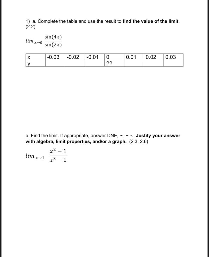 Solved 1) a. Complete the table and use the result to find | Chegg.com