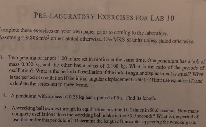 Solved PRE-LABORATORY EXERCISES FOR LAB 10 omplete these | Chegg.com