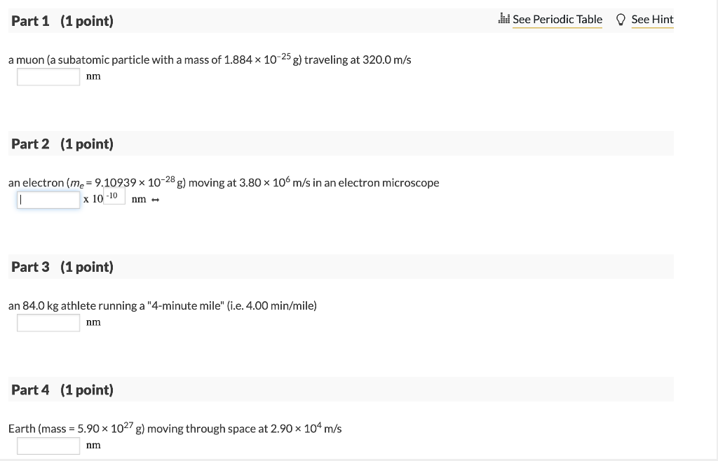 Solved Part 1 (1 point) See Periodic Table See Hint a muon | Chegg.com