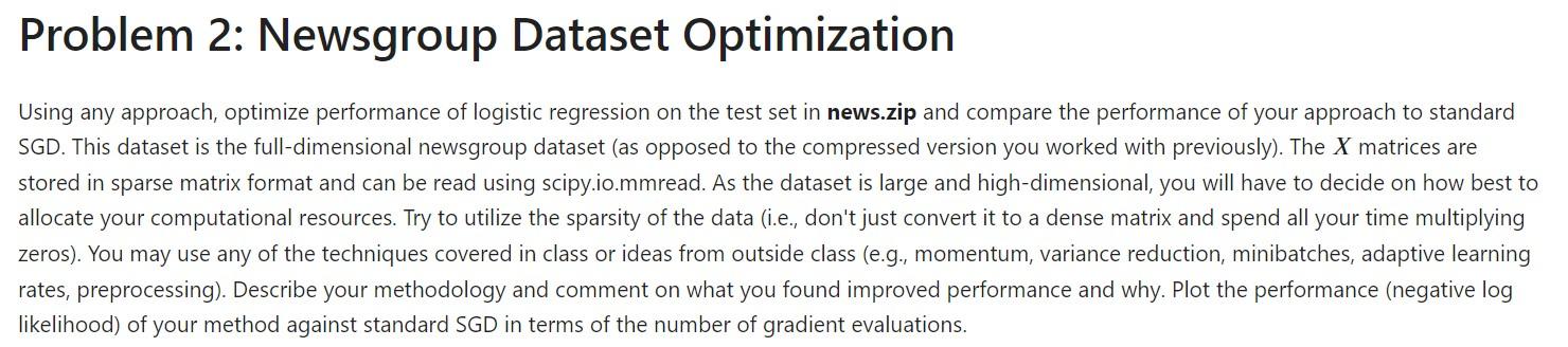 Solved Problem 2 Newsgroup Dataset Optimization Using 