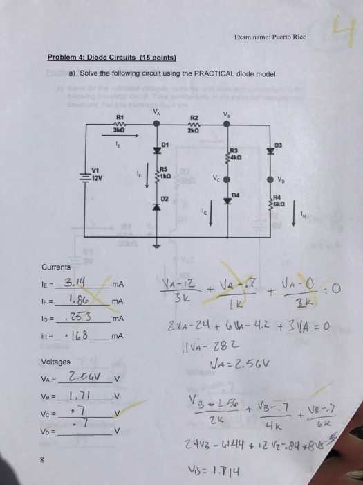 Solved Exam name: Puerto Riceo Problem 4: Diode Circuits (15 | Chegg.com