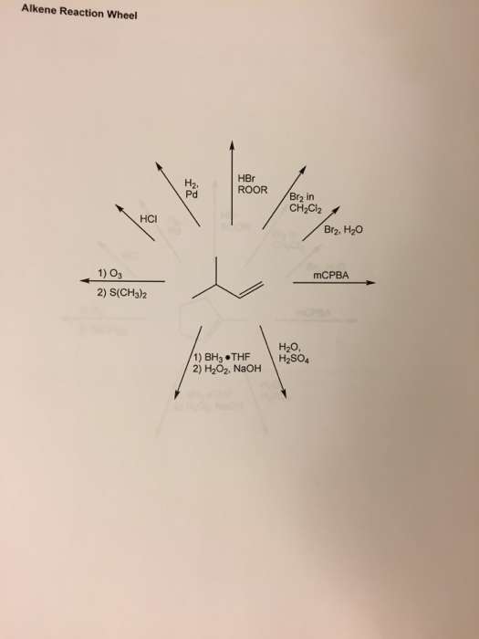 Solved Alkene Reaction Wheel HCI 1) O3 2) S(CH302 HBr ROOR | Chegg.com