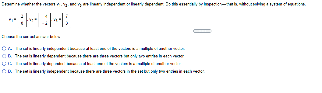 Solved Determine whether the vectors V1, V2, and V3 are | Chegg.com