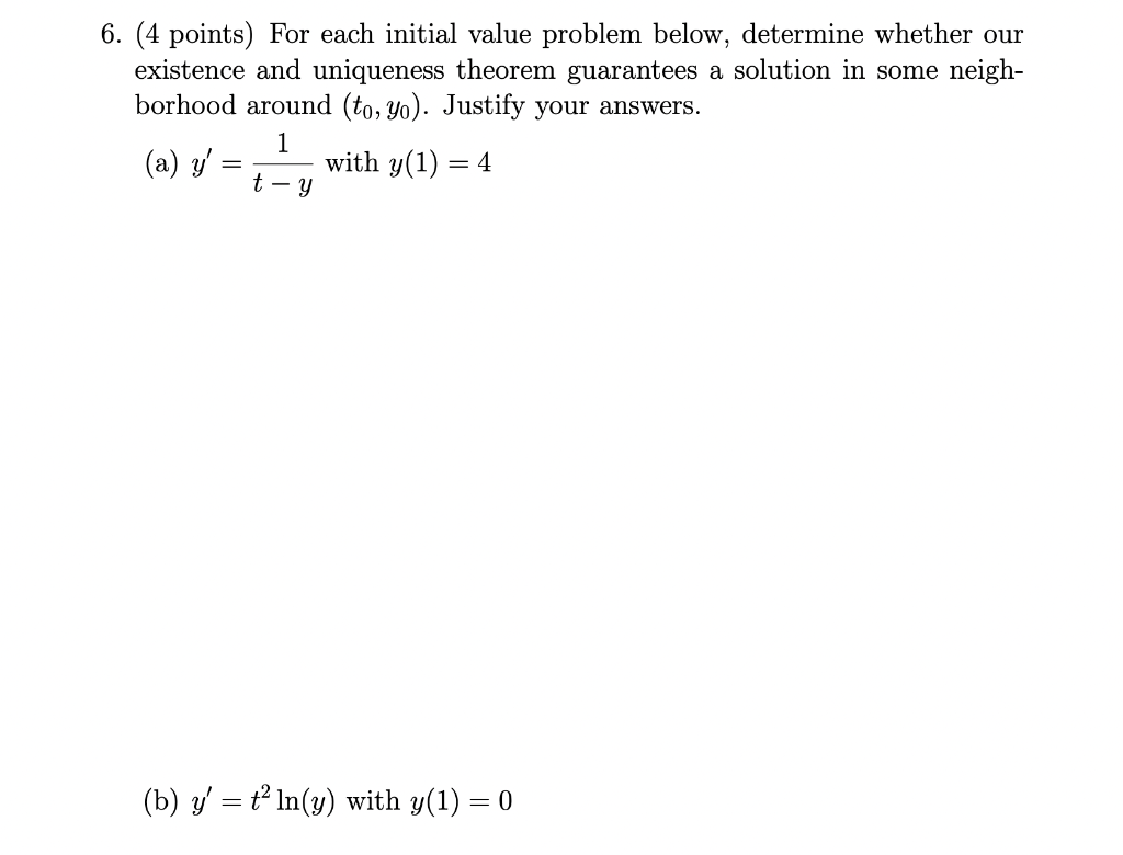 Solved 6. (4 points) For each initial value problem below, | Chegg.com