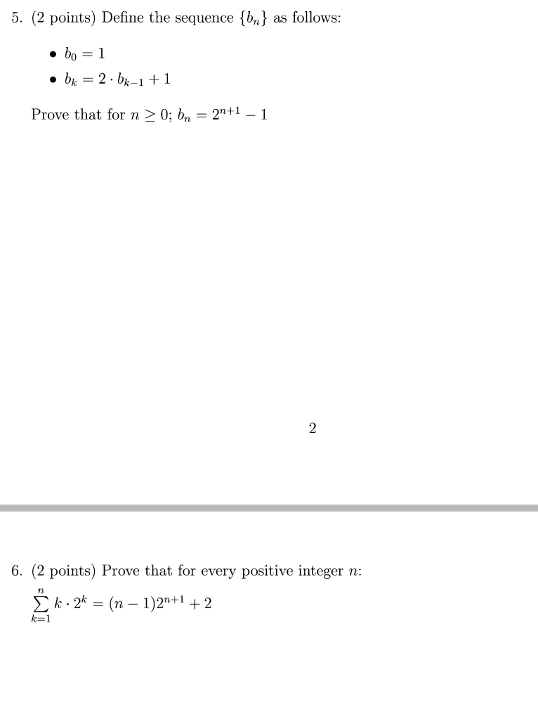Solved 5. (2 points) Define the sequence {bn} as follows: • | Chegg.com