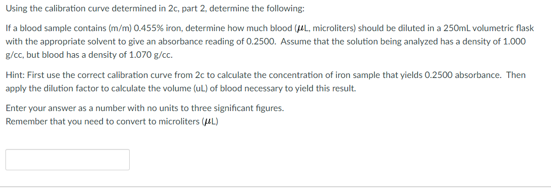 Solved Using the calibration curve determined in 2c, part 2, | Chegg.com