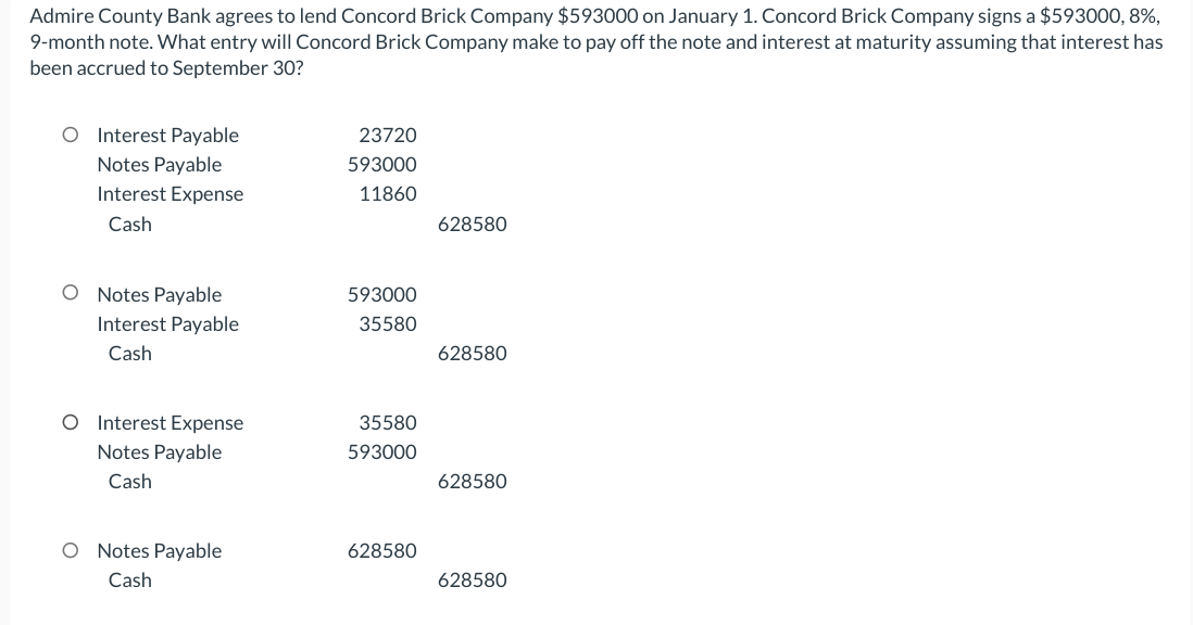 Solved Admire County Bank agrees to lend Concord Brick | Chegg.com
