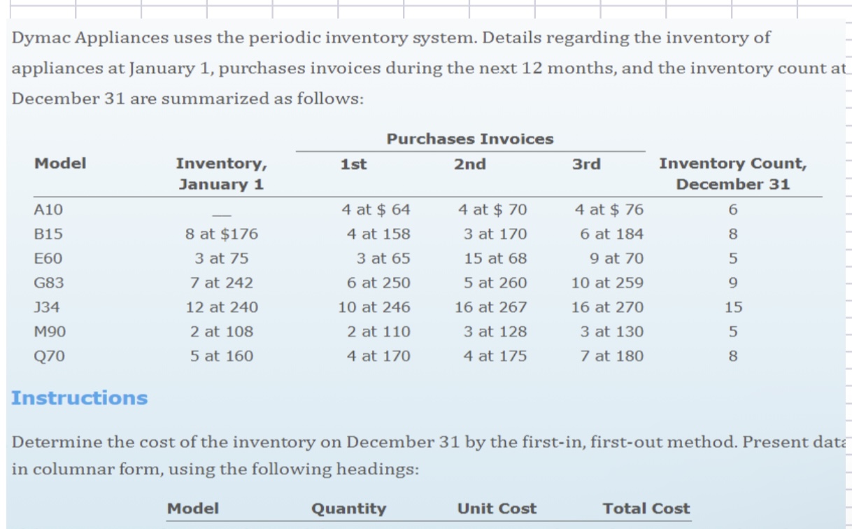 Solved Dymac Appliances uses the periodic inventory system. | Chegg.com