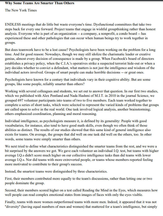 Solved Why Some Teams Are Smarter Than Others The New York | Chegg.com