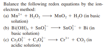 Solved Balance the following redox equations by the | Chegg.com