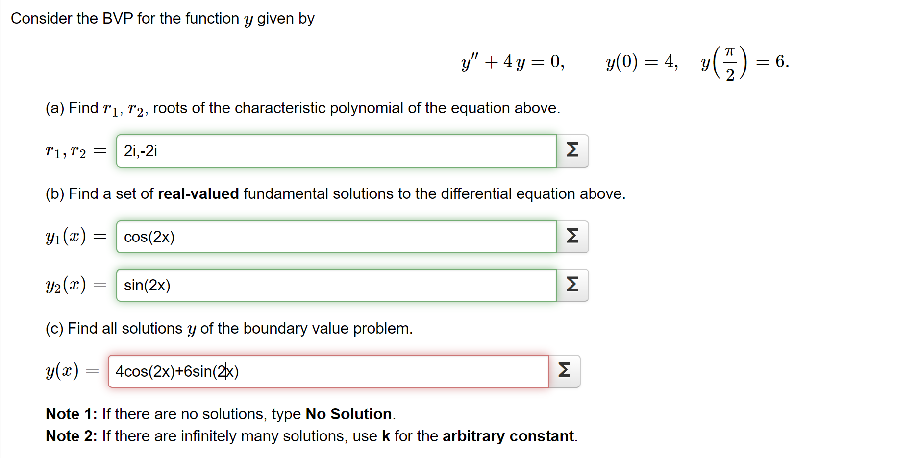 Solved Consider the BVP for the function y given by y" + 4y | Chegg.com