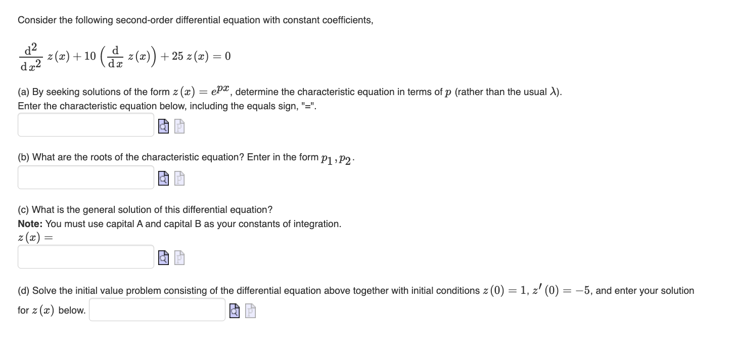 Solved Consider The Following Second Order Differential