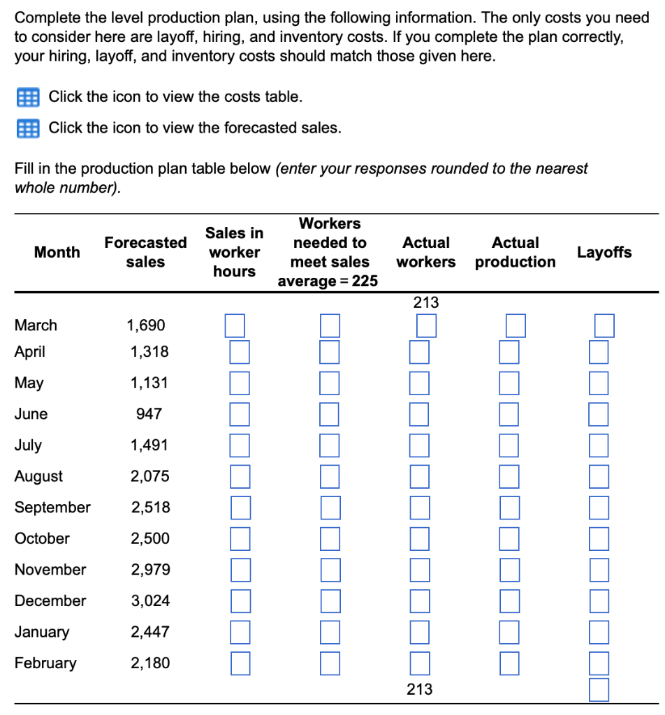 Solved More Info Complete the level production plan, using | Chegg.com