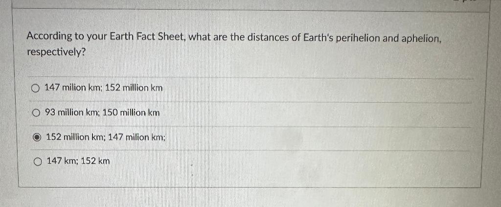 Solved According to your Earth Fact Sheet, what are the | Chegg.com
