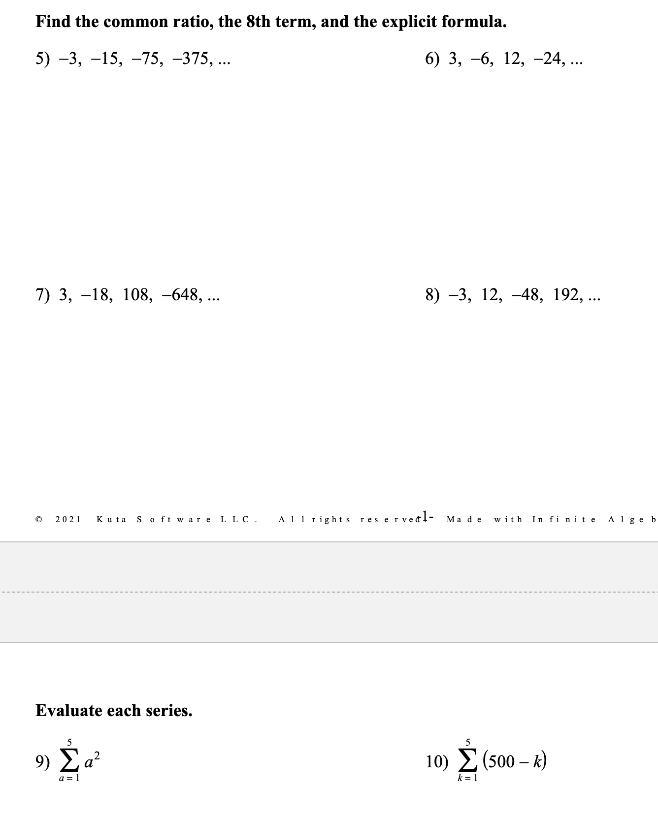 Solved Find the common ratio, the 8th term, and the explicit | Chegg.com