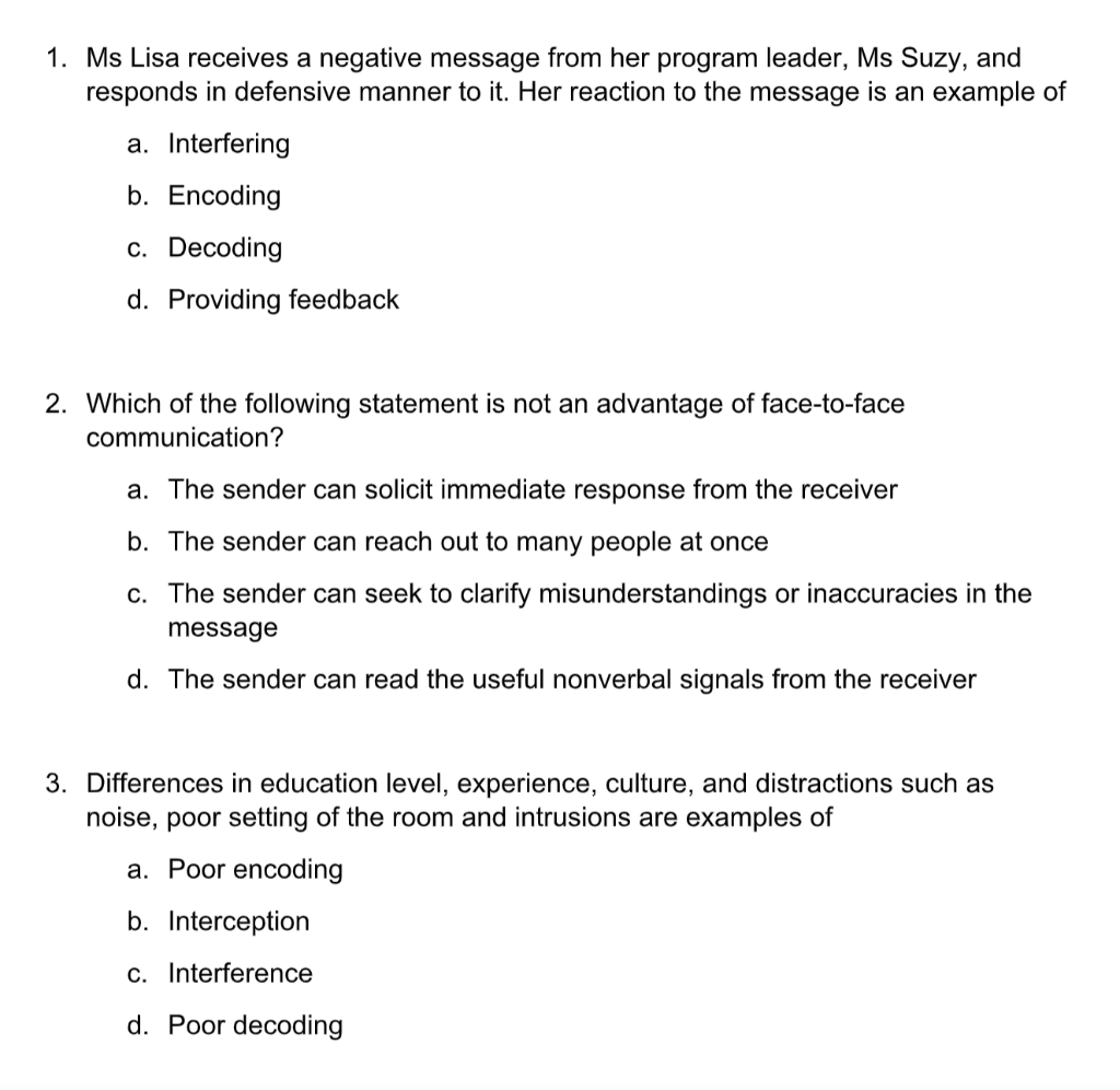 1. Ms Lisa receives a negative message from her | Chegg.com