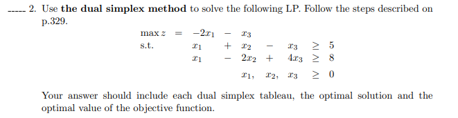 Solved 2. Use the dual simplex method to solve the following | Chegg.com