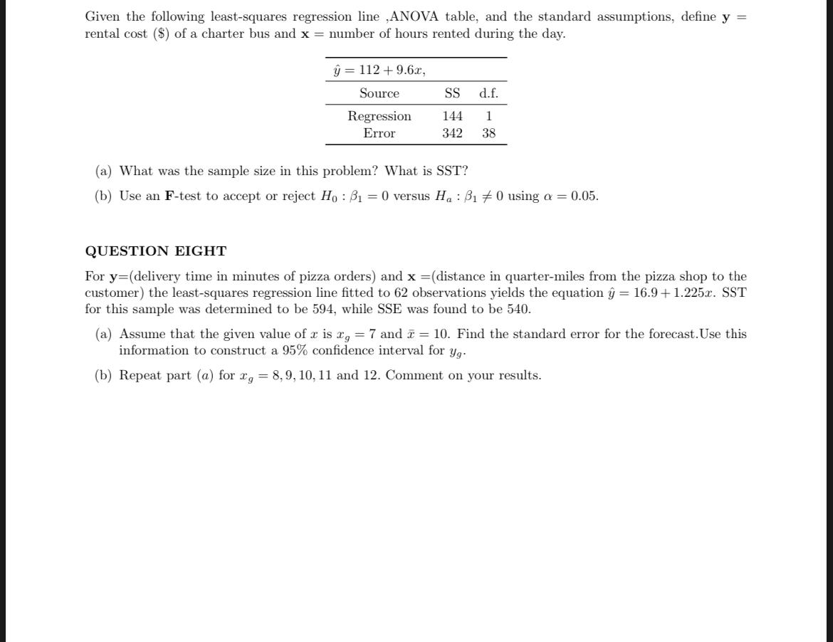 Solved QUESTION ONE Consider the simple linear regression | Chegg.com