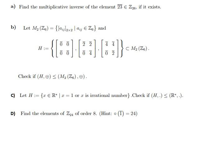 Solved a) Find the multiplicative inverse of the element 23 | Chegg.com