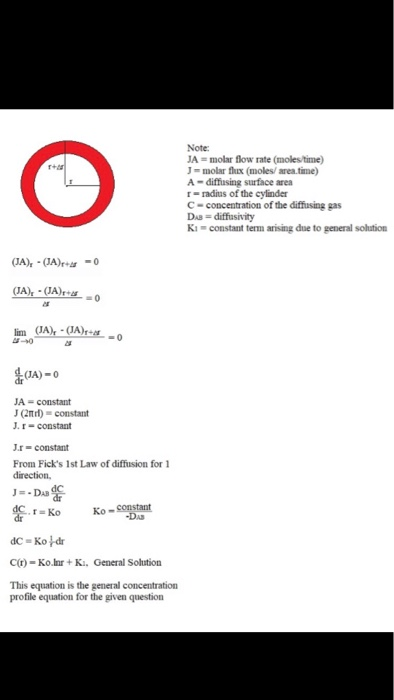 Example 4: 1-D molecular diffusion, Cylinder Assume | Chegg.com