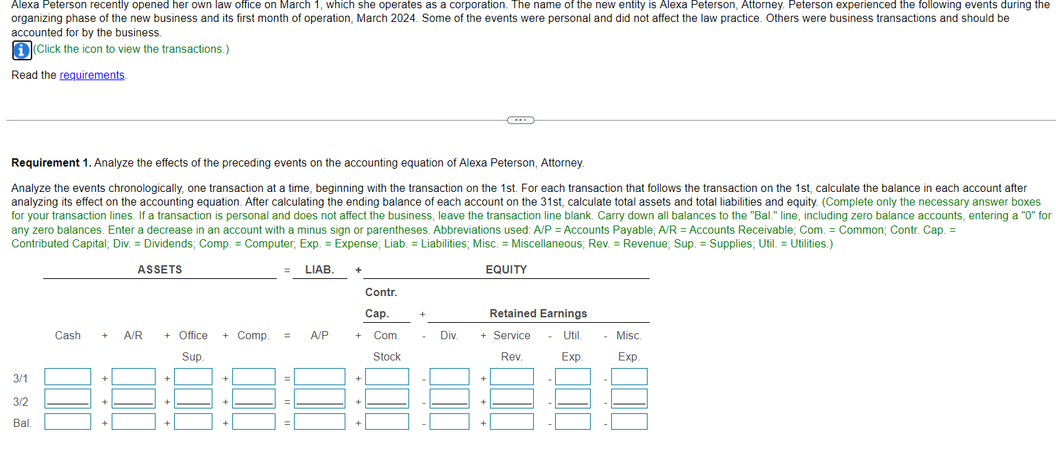 Solved Requirements 1. Analyze the effects of the | Chegg.com