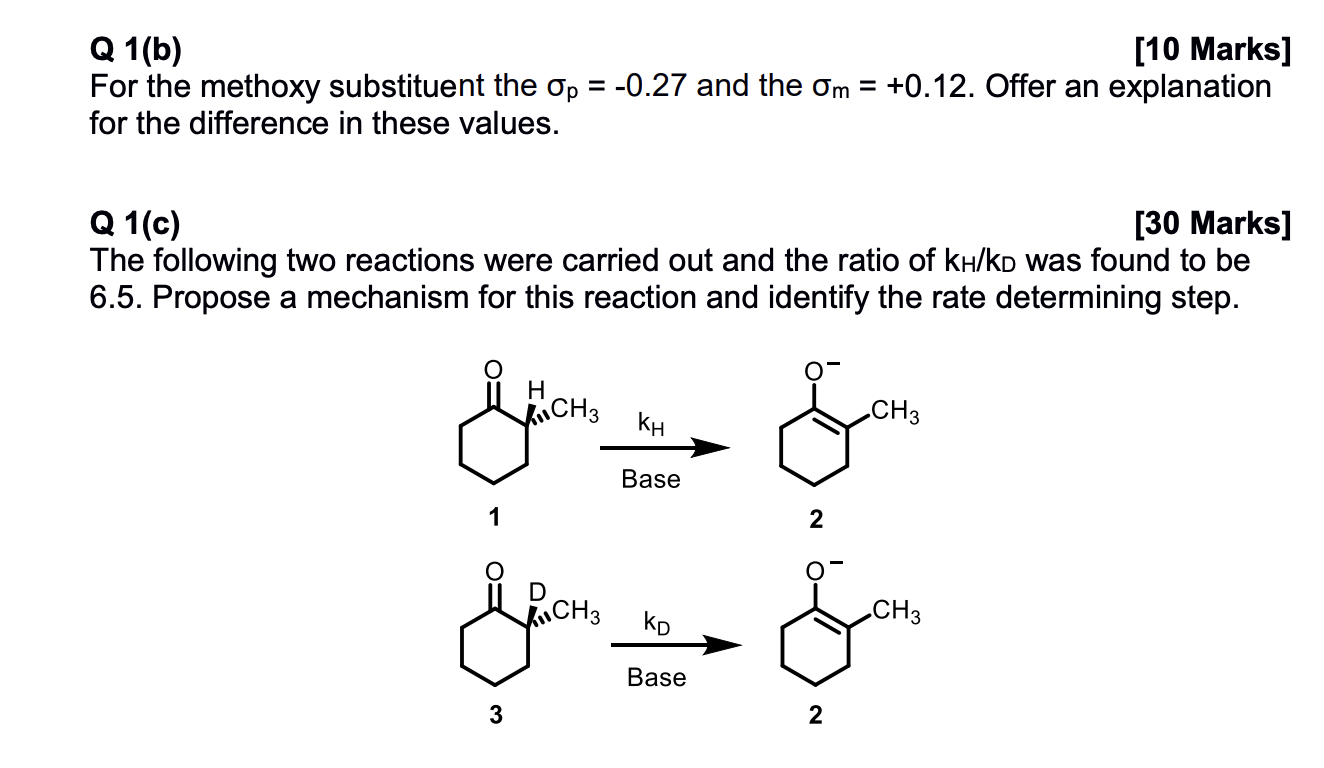 Solved Q 1(b) [10 Marks] For the methoxy substituent the | Chegg.com