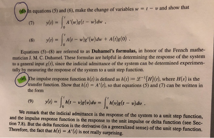 Solved A Duhamel's Formulas For a linear system governed by | Chegg.com