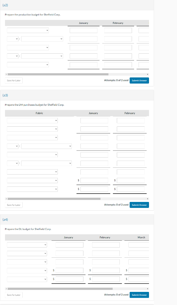 Solved IPrepare the pradurtion burget for Sheffield Corp. | Chegg.com