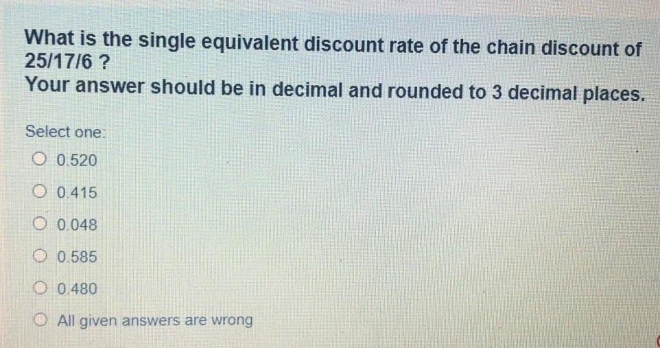 Solved What is the single equivalent discount rate of the | Chegg.com