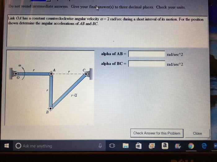 Solved Link OA has a constant counterclockwise angular | Chegg.com