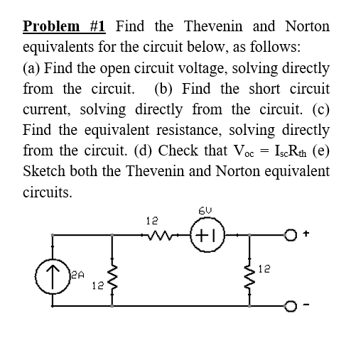 Solved Problem #1 Find the Thevenin and Norton equivalents | Chegg.com