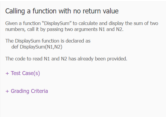 Solved Given a function "DisplaySum" to calculate and | Chegg.com