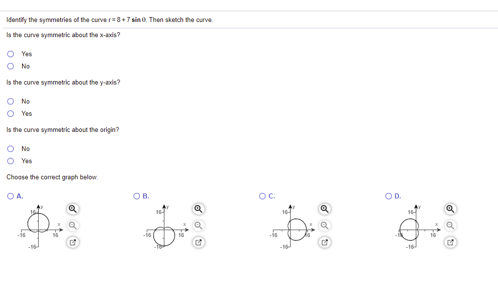 Solved Identify the symmetries of the curve r = 8 + 7 sine. | Chegg.com