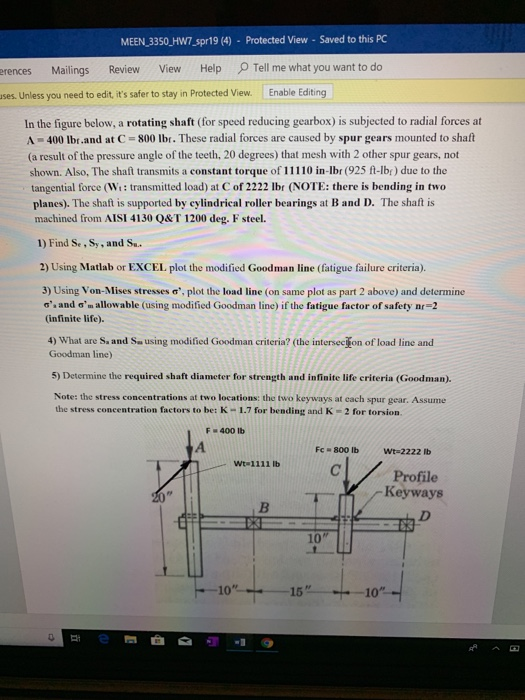 2) Using Matlab or EXCEL plot the Goodman line | Chegg.com