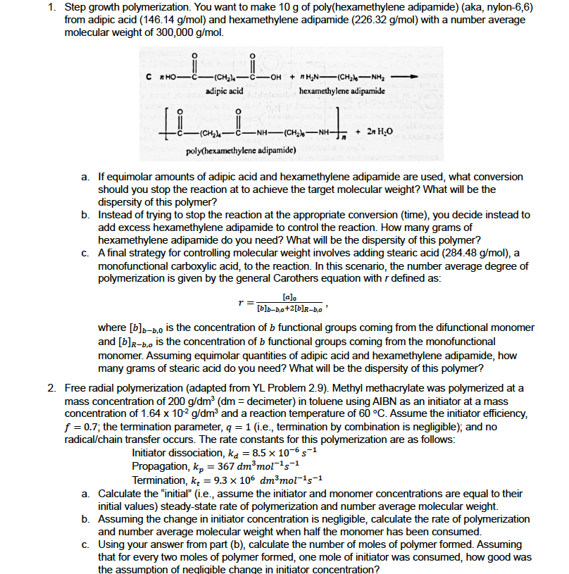 Solved a. ﻿If equimolar amounts of adipic acid and | Chegg.com
