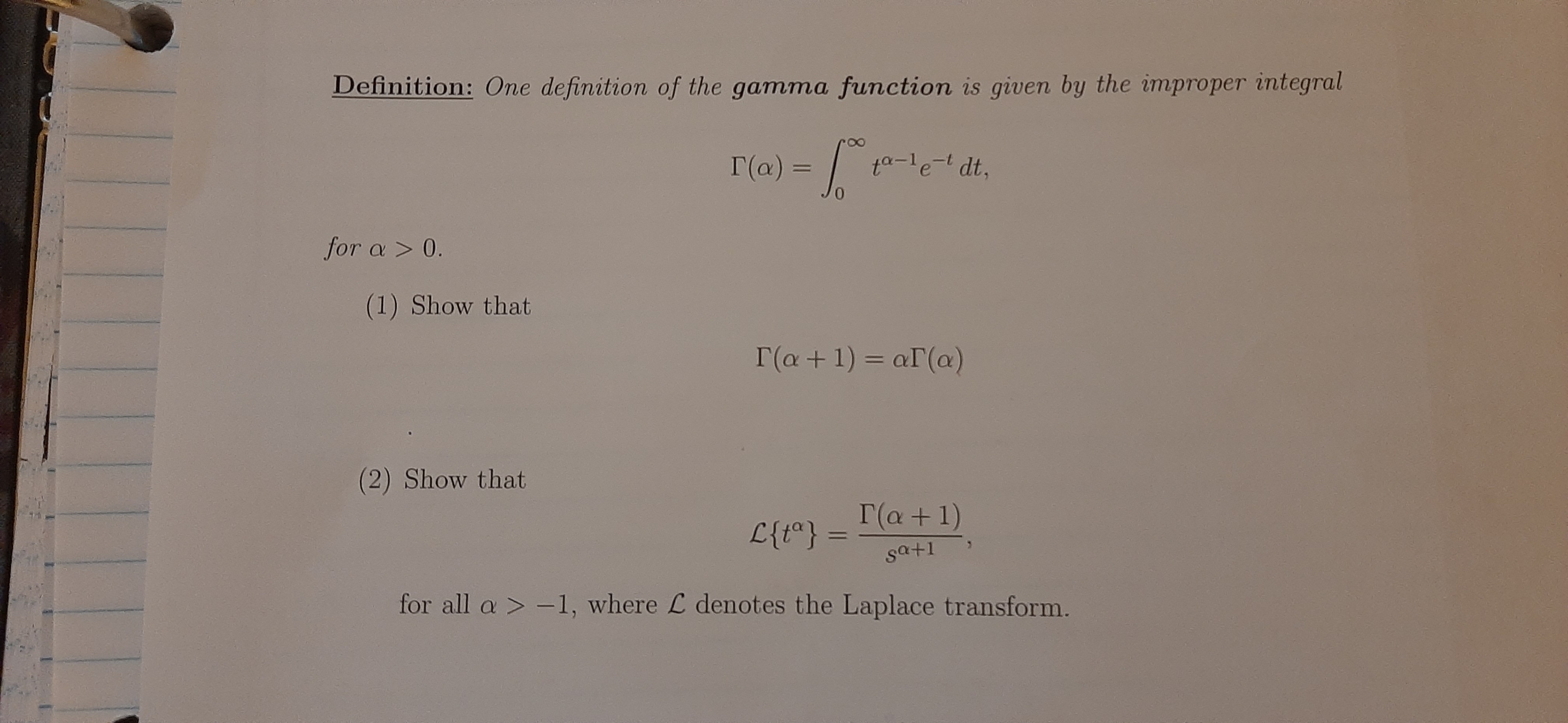 Solved Definition: One definition of the gamma function is | Chegg.com