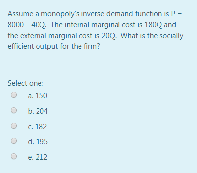 Solved Assume a monopoly's inverse demand function is p = | Chegg.com
