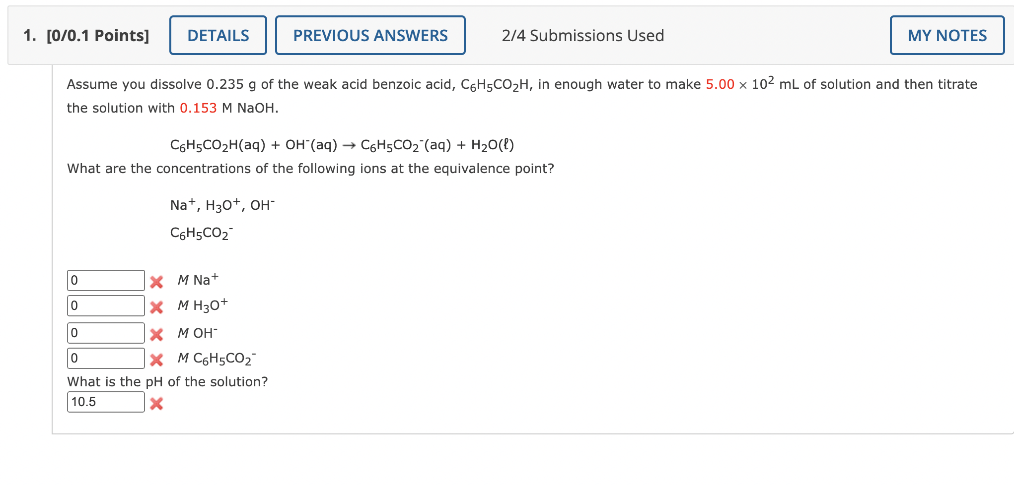 Solved Assume you dissolve 0.235 g of the weak acid benzoic | Chegg.com