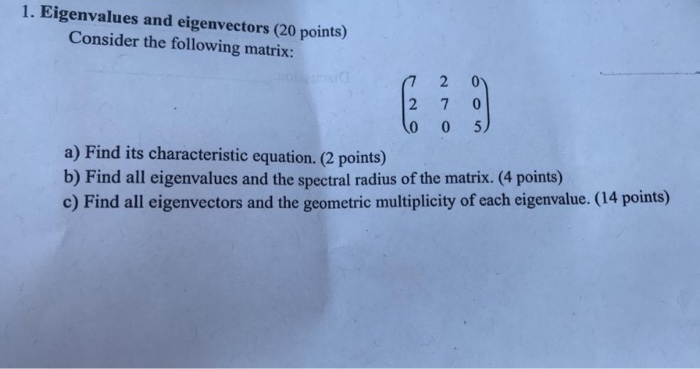Solved 1. Eigenvalues and eigenvectors (20 points) Consider | Chegg.com