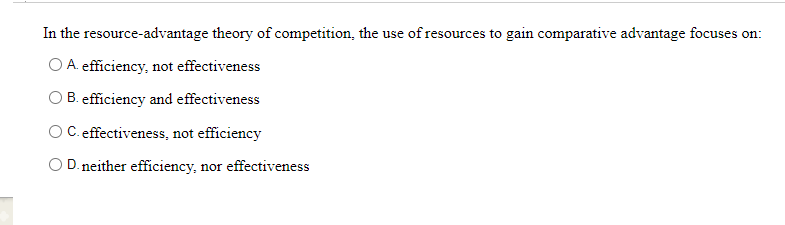 Solved In the resource-advantage theory of competition, the | Chegg.com