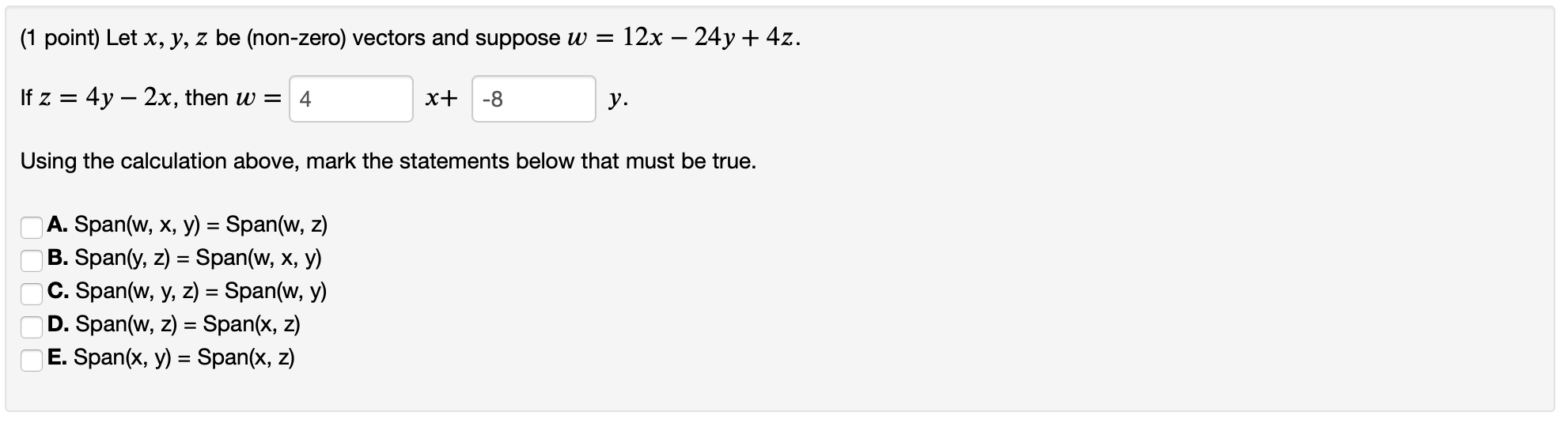 Solved (1 point) Let x, y, z be (non-zero) vectors and | Chegg.com